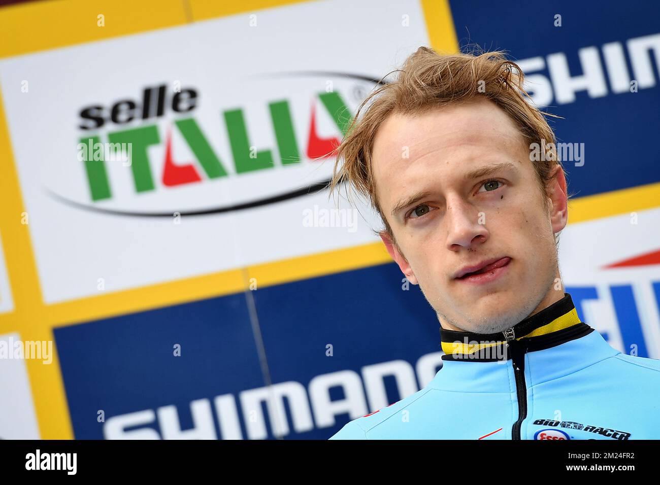 Belgian Quinten Hermans celebrates on the podium after the Under 23 ...