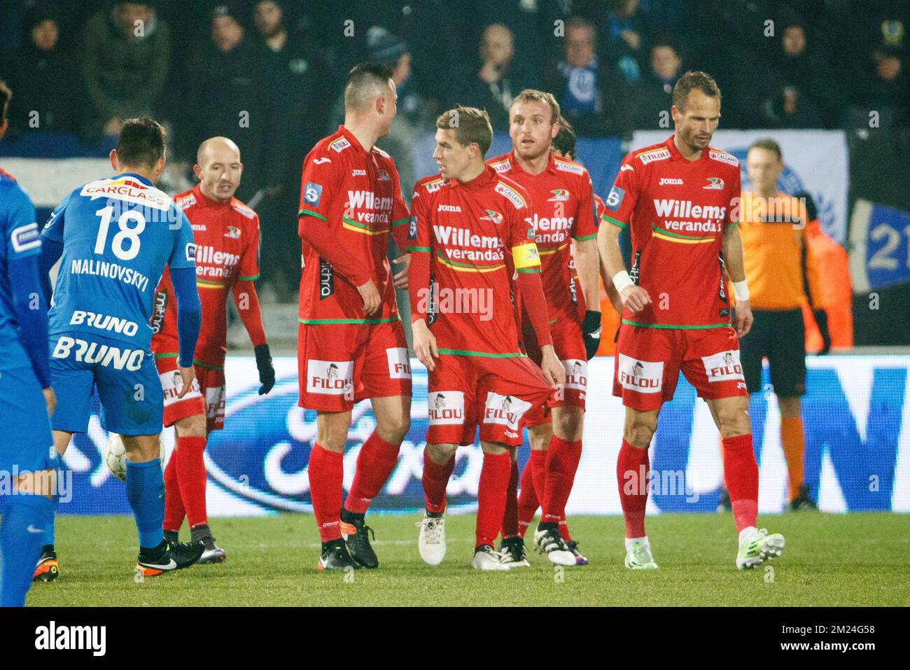 Oostende's Kevin Vandendriessche celebrates after scoring during a game ...