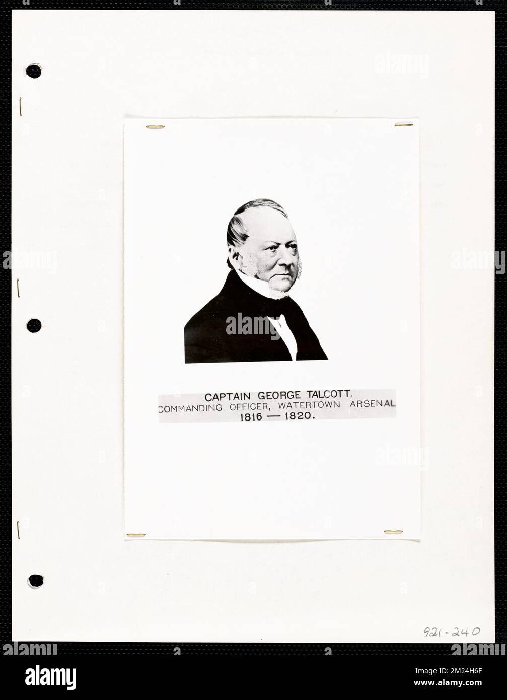 Captain George Talcott, Commanding Officer, Watertown Arsenal, 1816 ...