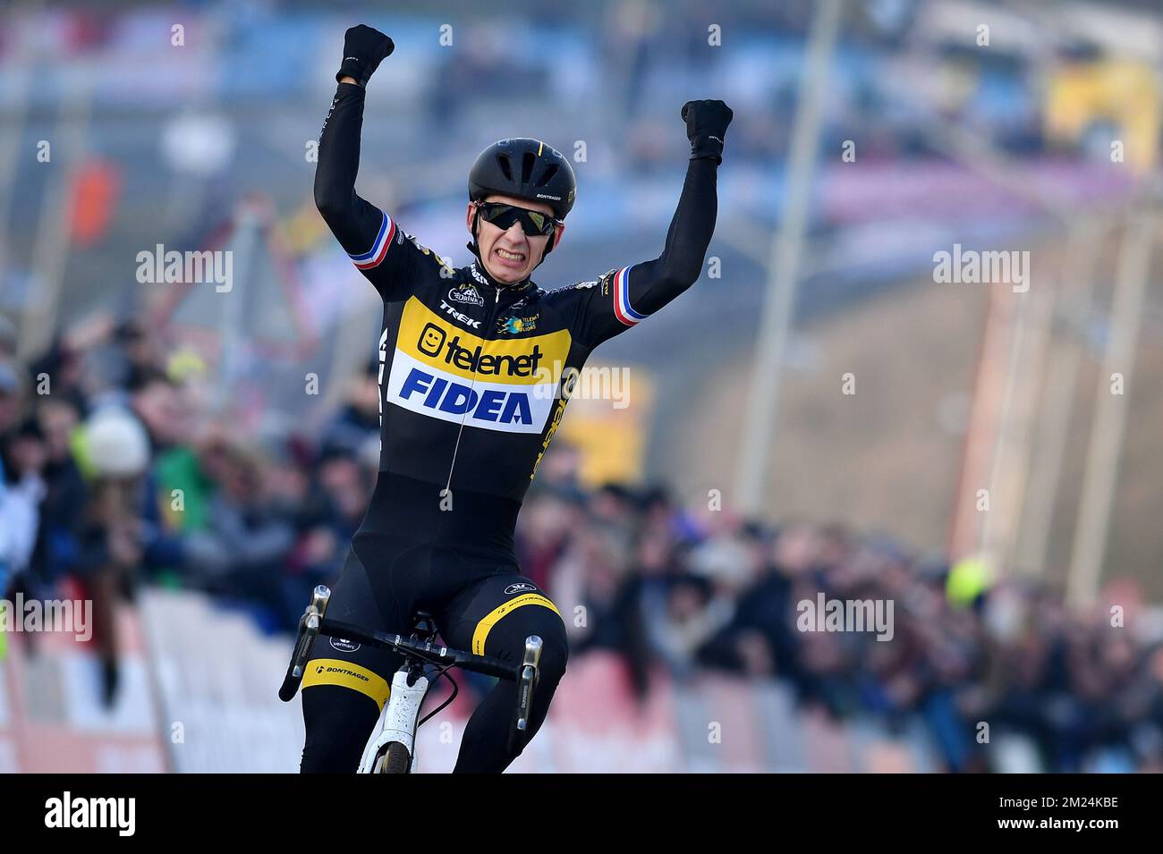 Dutch Lars Van Der Haar celebrates as he crosses the finish line to win ...