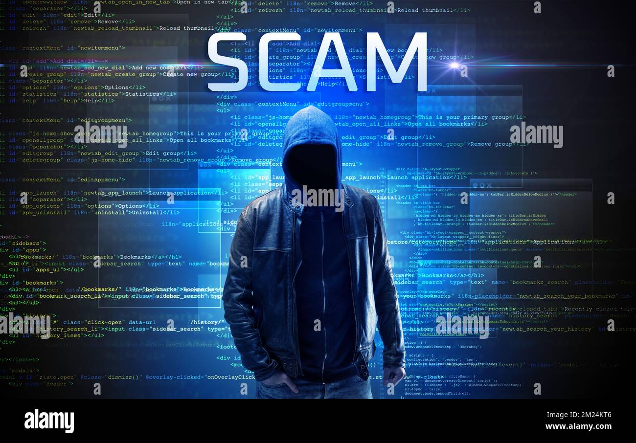 Faceless hacker on code background Stock Photo - Alamy