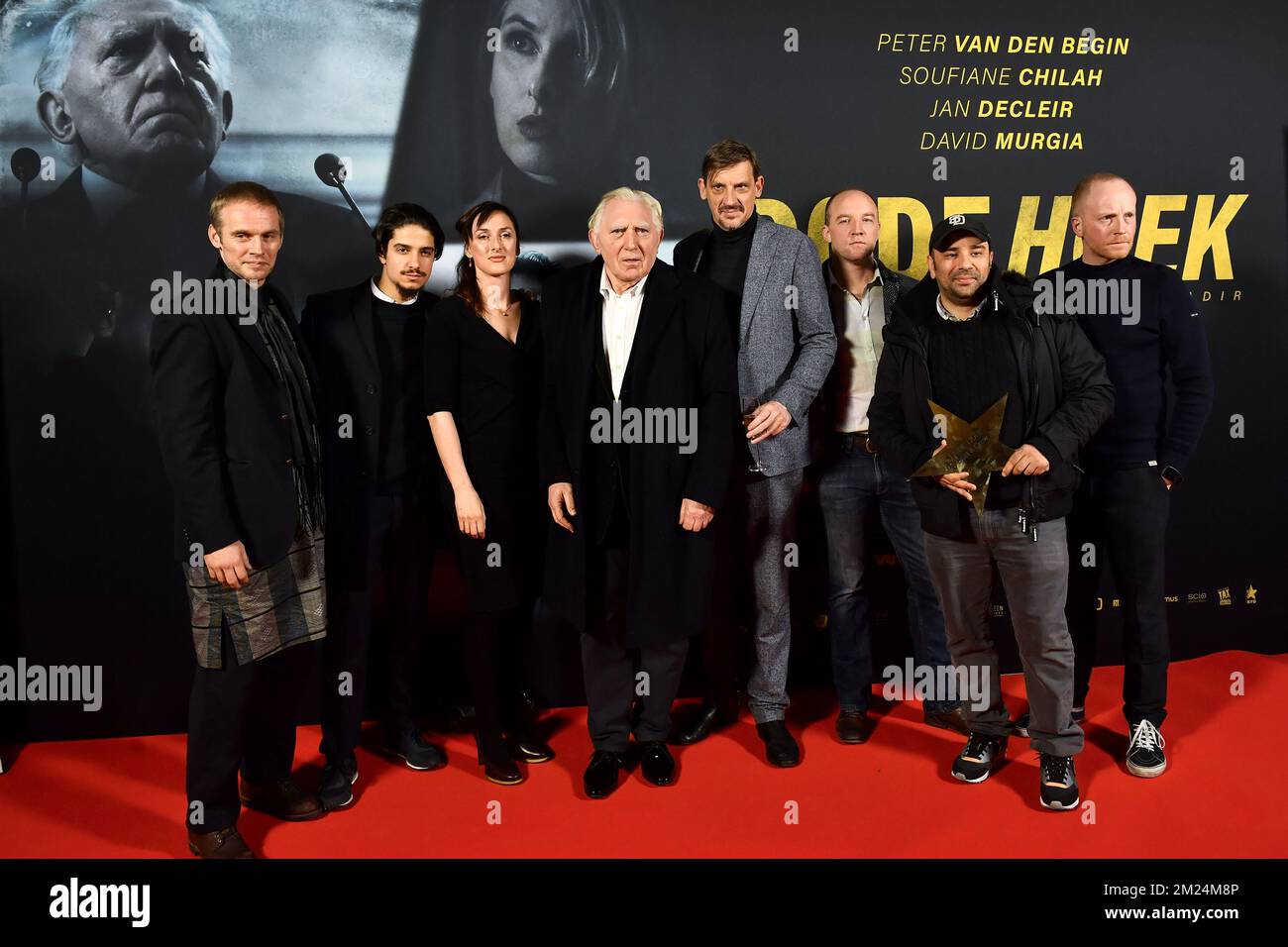 The cast of Dode Hoek pictured during the Belgian premiere of Nabil Ben ...
