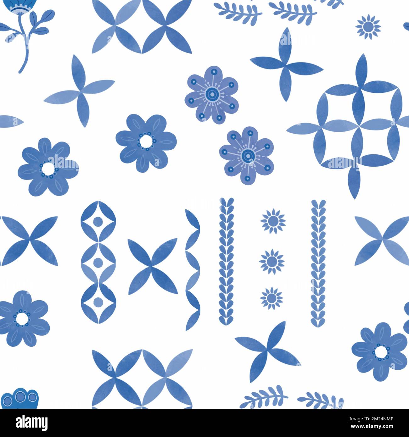 Blue damask hand drawn floral design. Pattern, tiling ornament. Blue ...