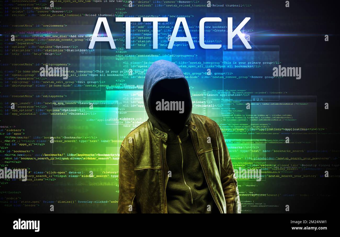 Faceless hacker on code background Stock Photo - Alamy
