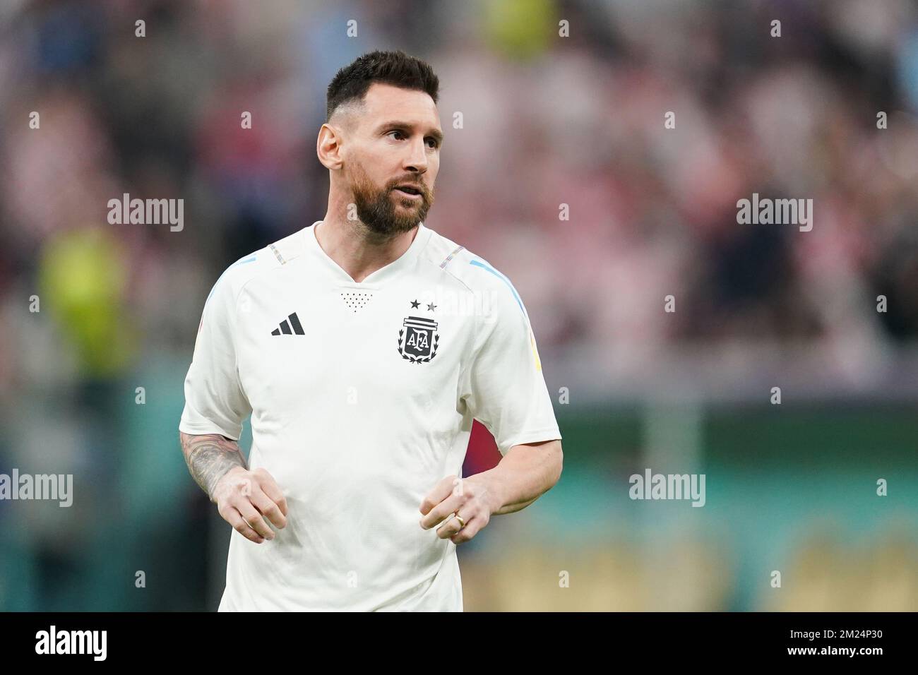 DOHA, QATAR - DECEMBER 13: Player of Argentina Lionel Messi warms up ...