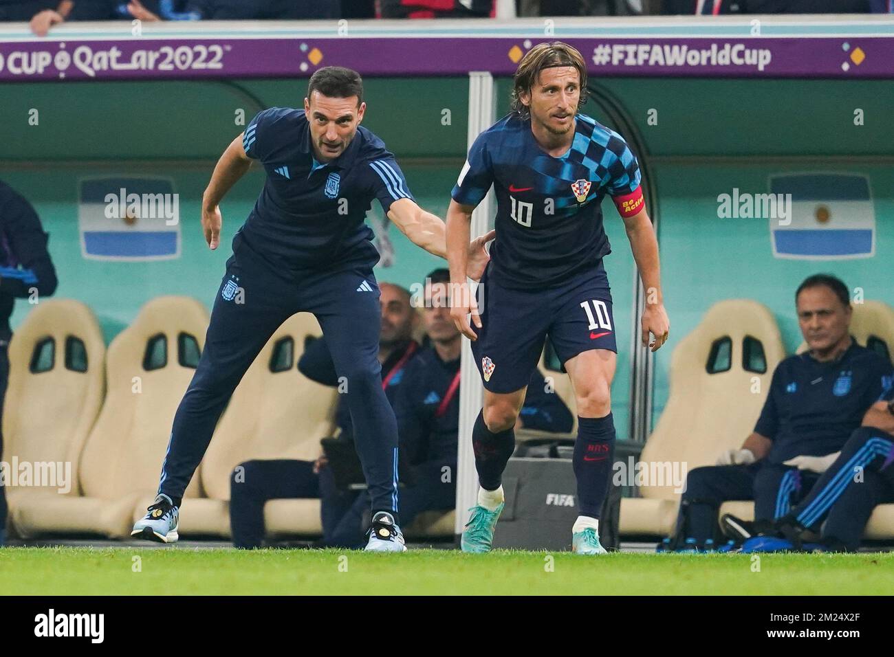 DOHA, QATAR - DECEMBER 13: Head Coach Lionel Scaloni of Argentina talks ...