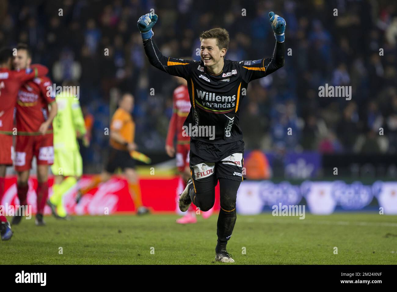 Oostende's Dutoit William celebrates after a game between KRC Genk and ...