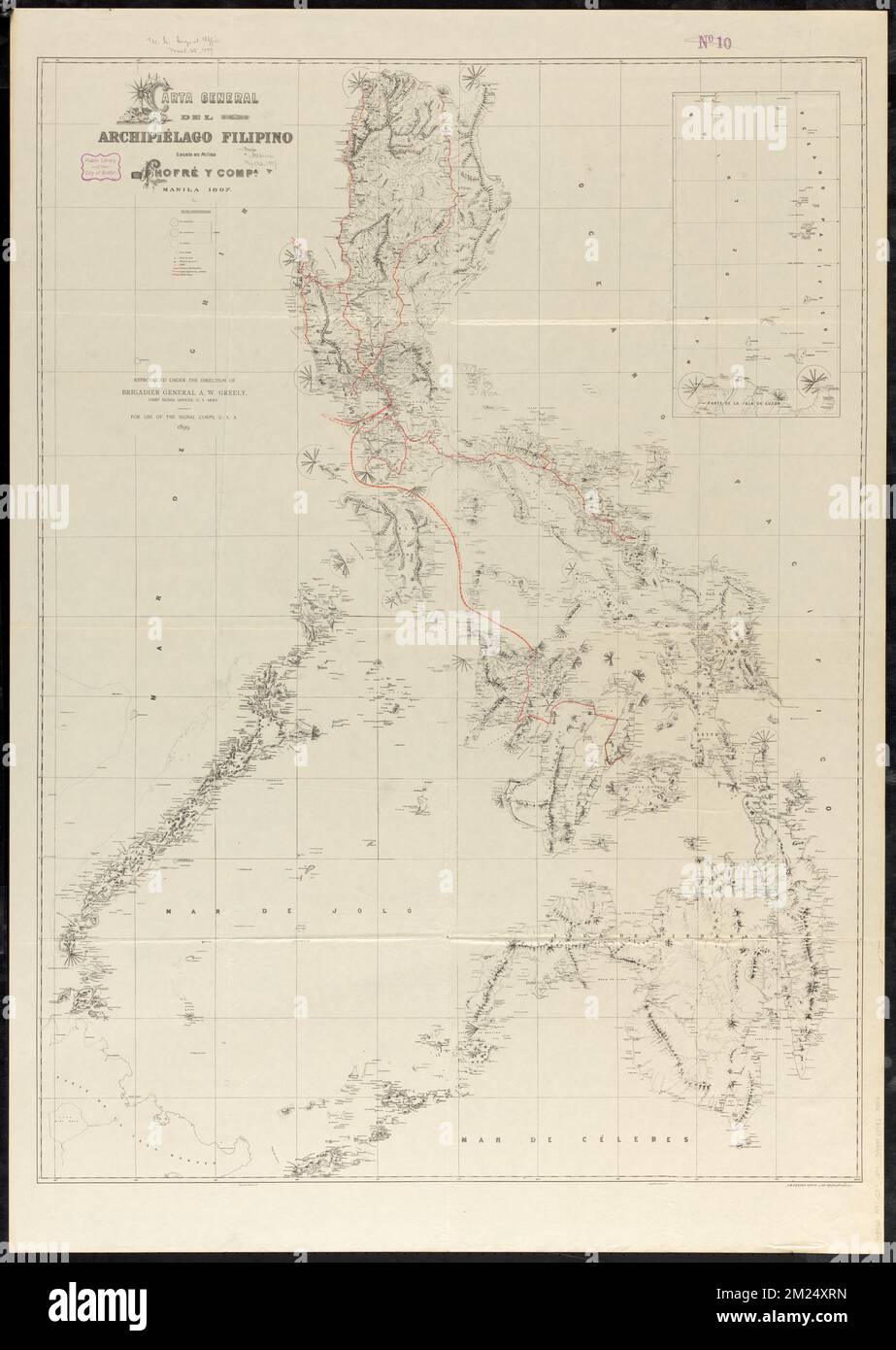 Carta general del Archipiélago Filipino , Telegraph lines, Philippines ...