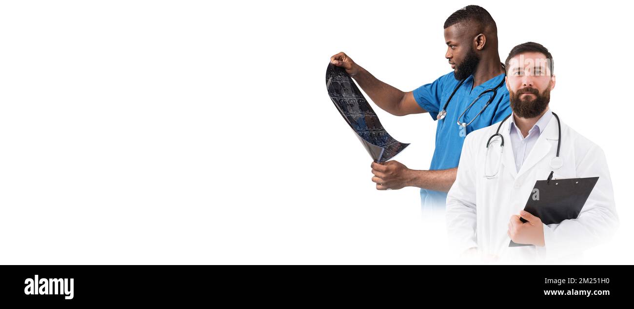 Medical Services. Collage Of Multiethnic Male Doctors With Clipboard ...