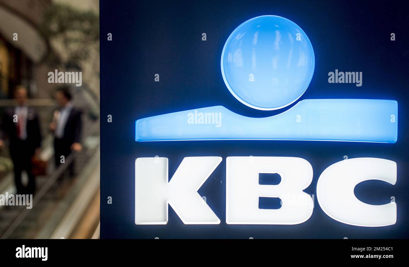 Illustration picture shows a KBC logo at a press conference to present ...