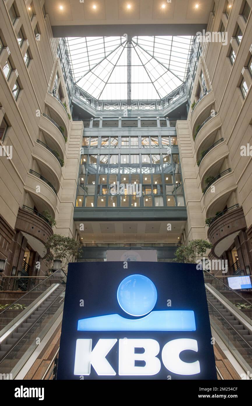 Illustration picture shows a KBC logo at a press conference to present ...