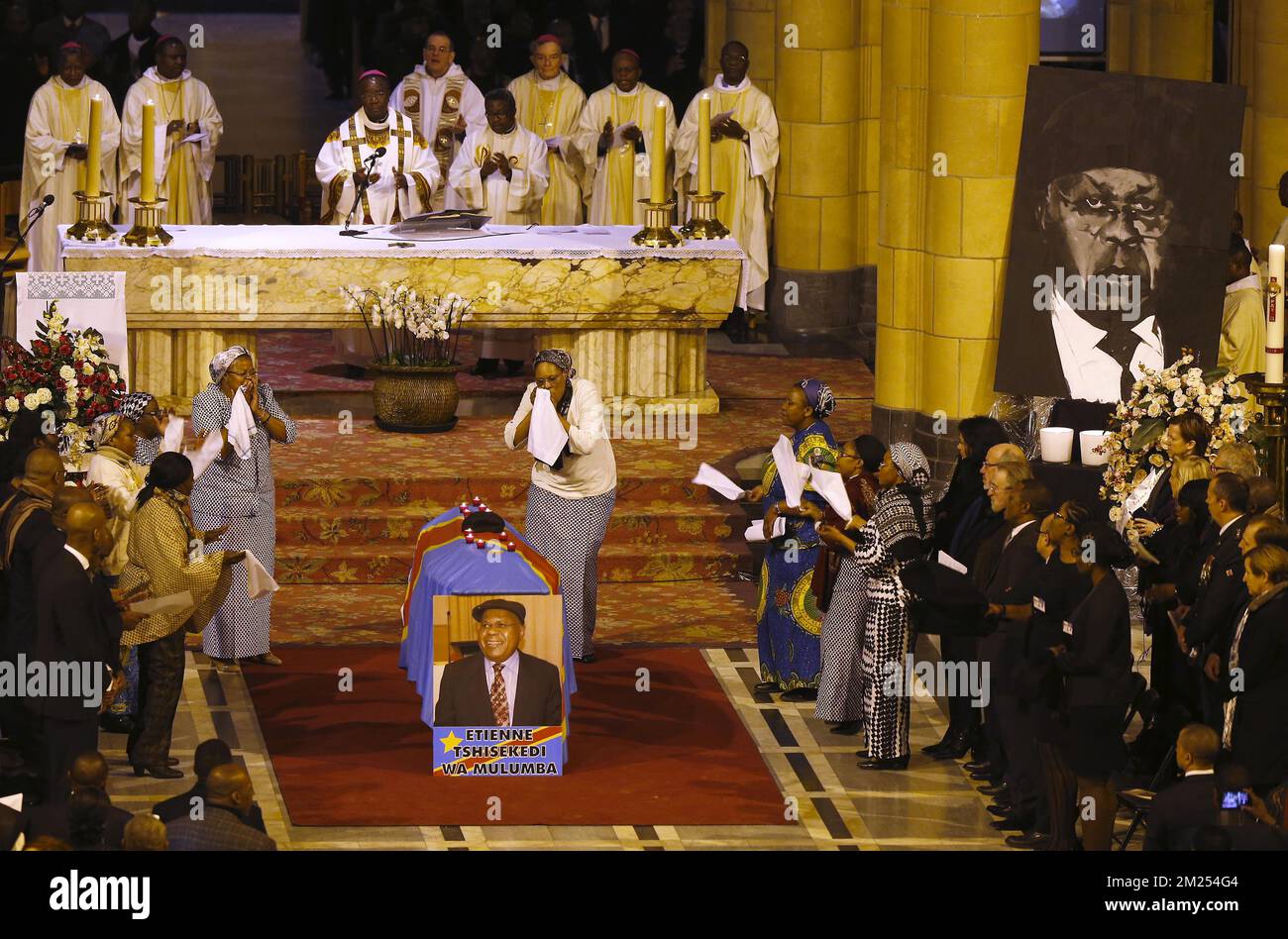 Illustration with women singing at a funeral ceremony in Brussels ...