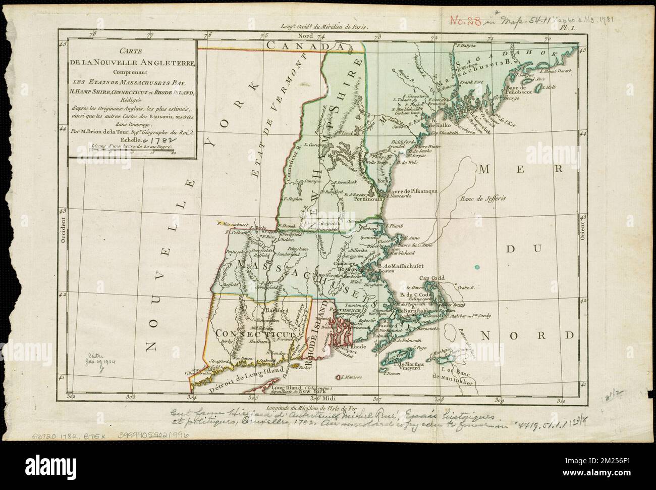 Carte de la Nouvelle Angleterre, comprenant les etats de Massachusets ...