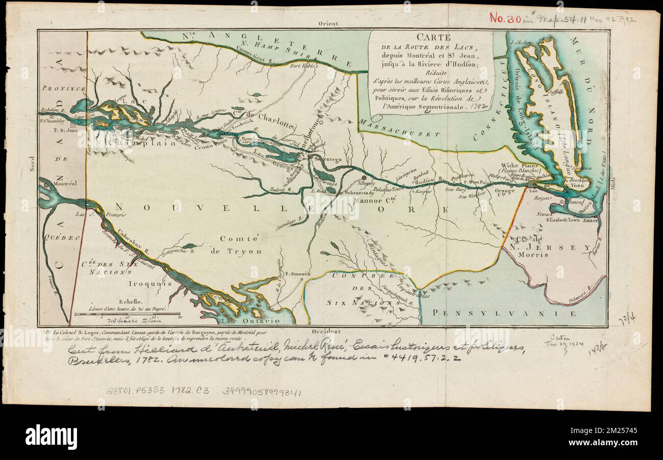 Carte de la route des lacs depuis Montréal et St. Jean jusqu'à la ...