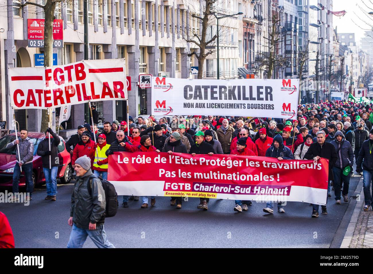 Illustration picture shows a demonstration of Caterpillar workers in ...