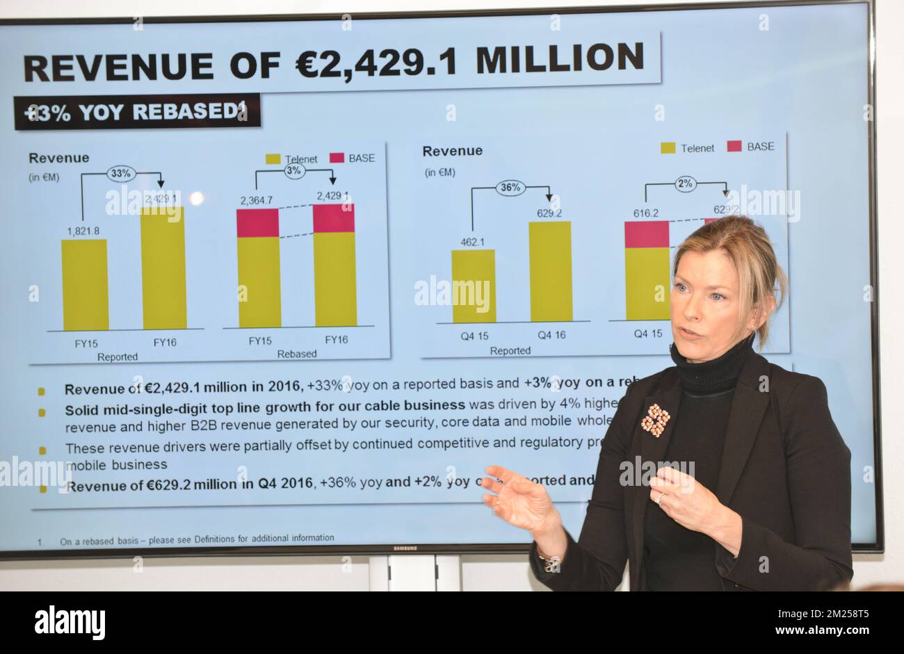 Telenet CFO Birgit Conix pictured during a press conference on the 2016 ...
