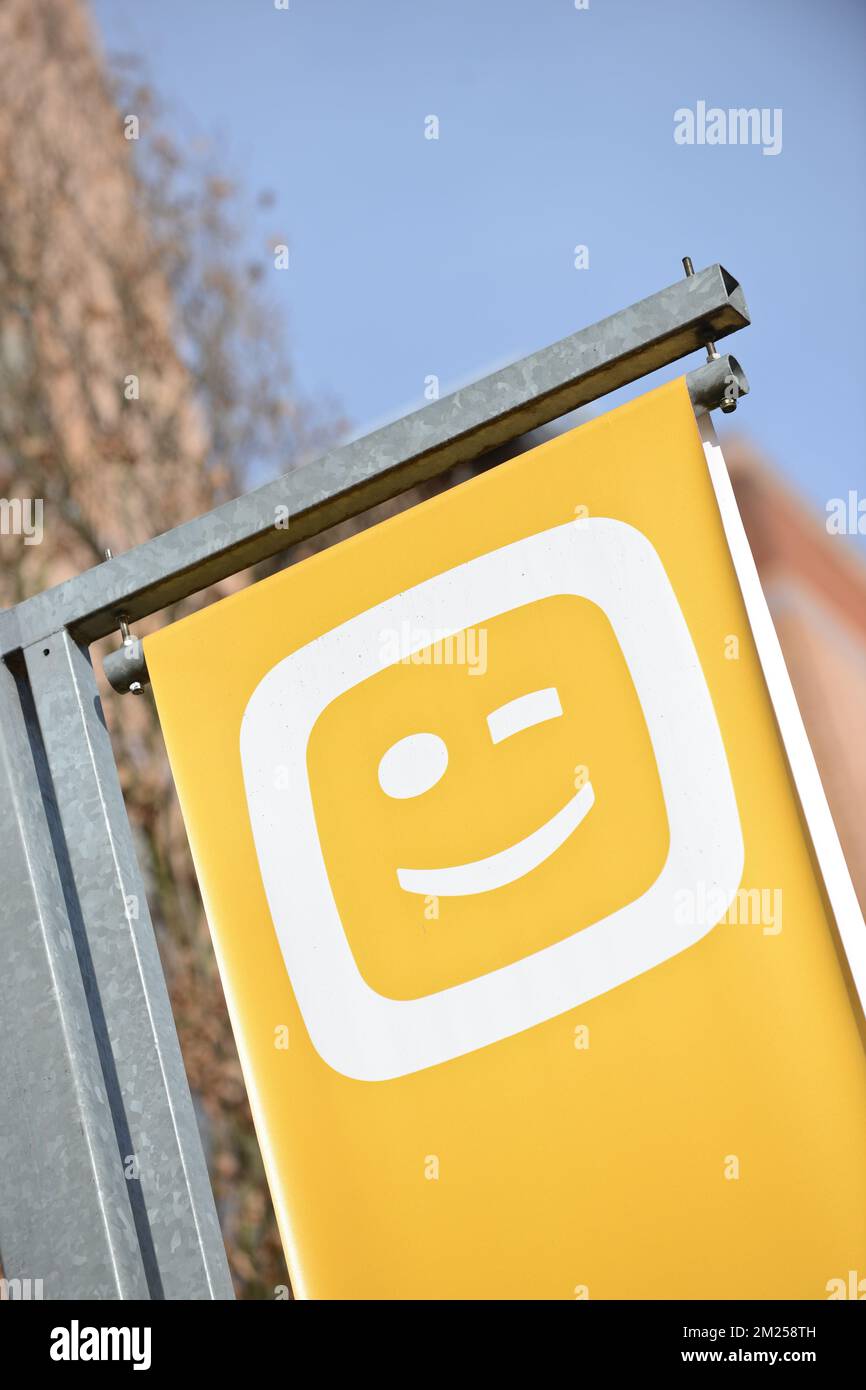 Illustration picture shows the Telenet logo during a press conference ...