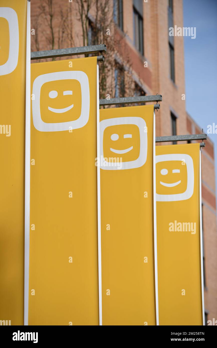 Illustration picture shows the Telenet logo during a press conference ...