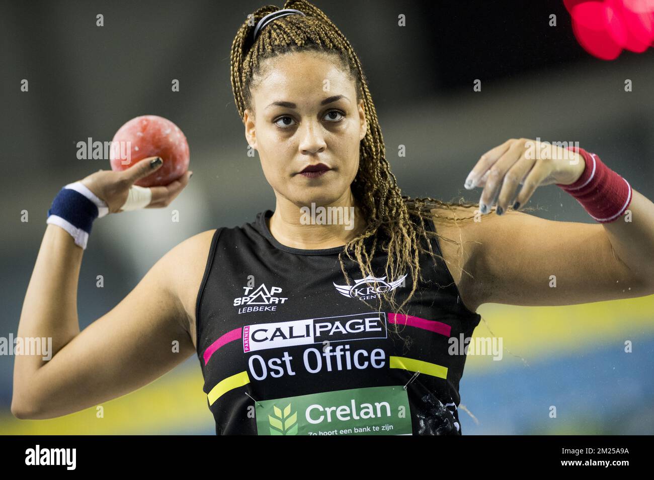 Belgian Jolien Boumkwo pictured in action during the women's shot-put ...