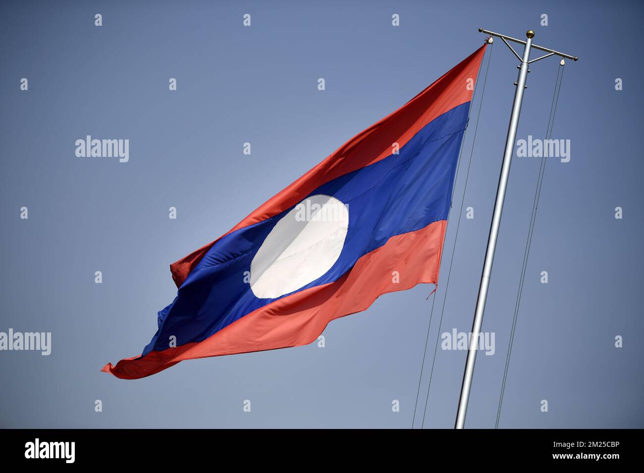Illustration picture shows the National flag of Laos in Vientiane, Laos ...