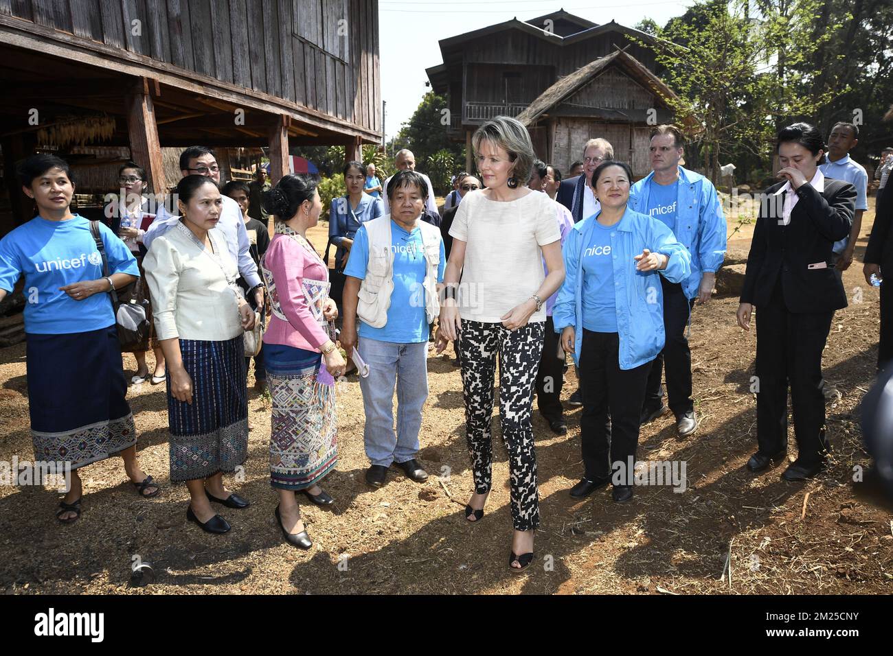 Queen Mathilde of Belgium pictured during a visit to Sanon village ...