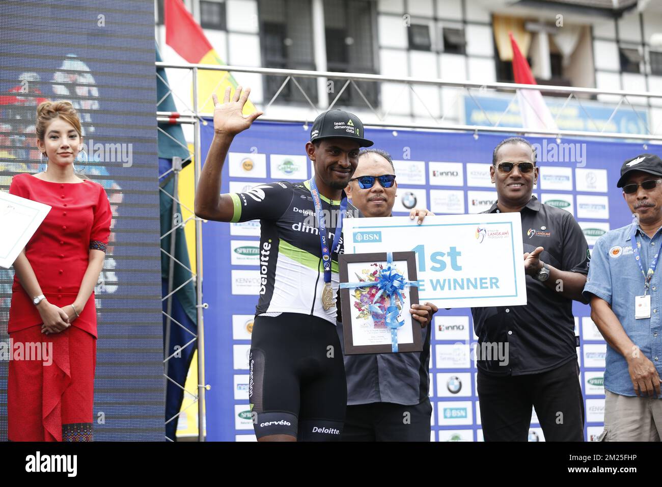 Eritrean Mekseb Debesay of Team Dimension Data celebrates winning the ...