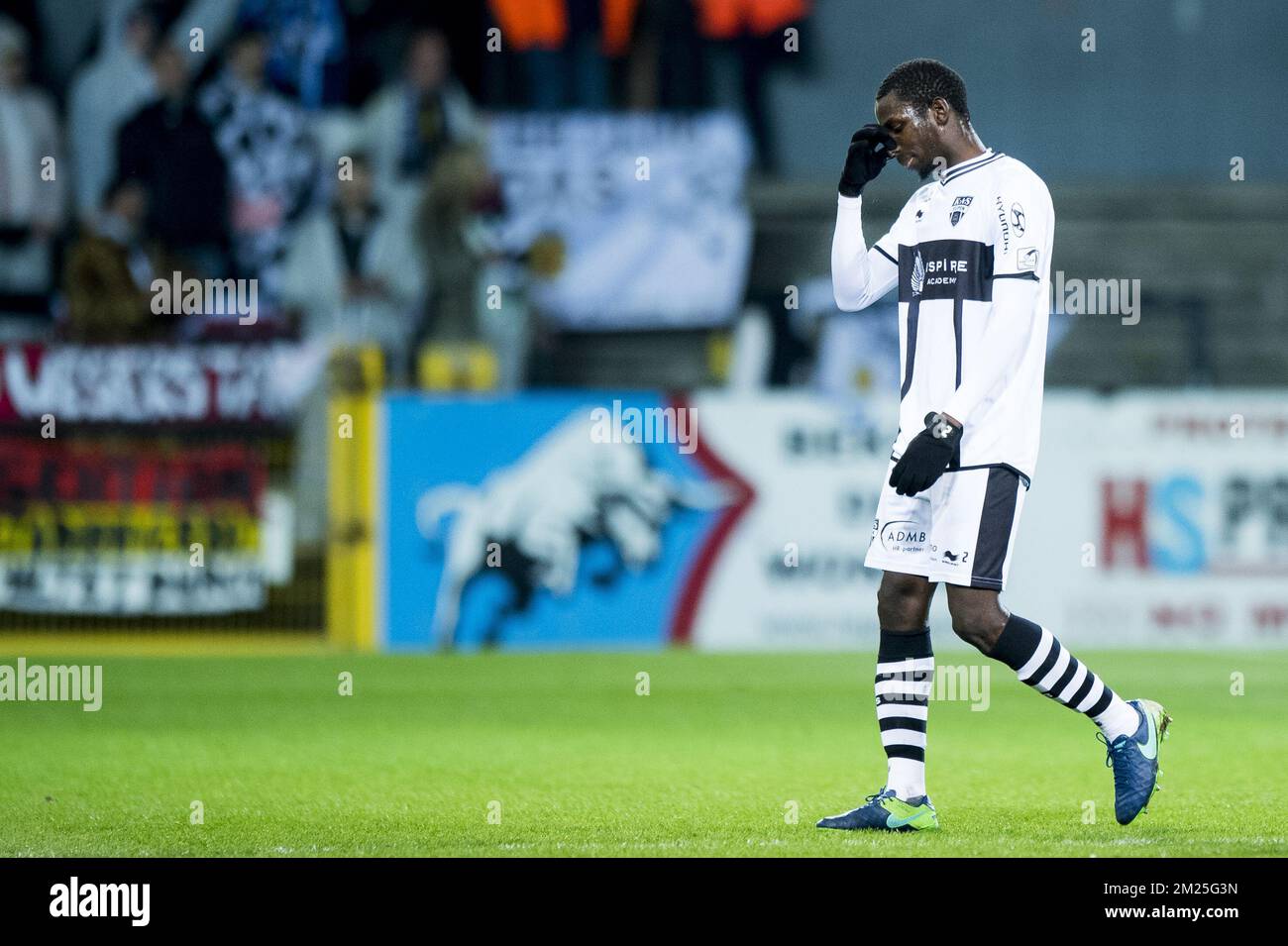 Eupen's Ibrahim Diallo leaves the field after receiving a red card ...