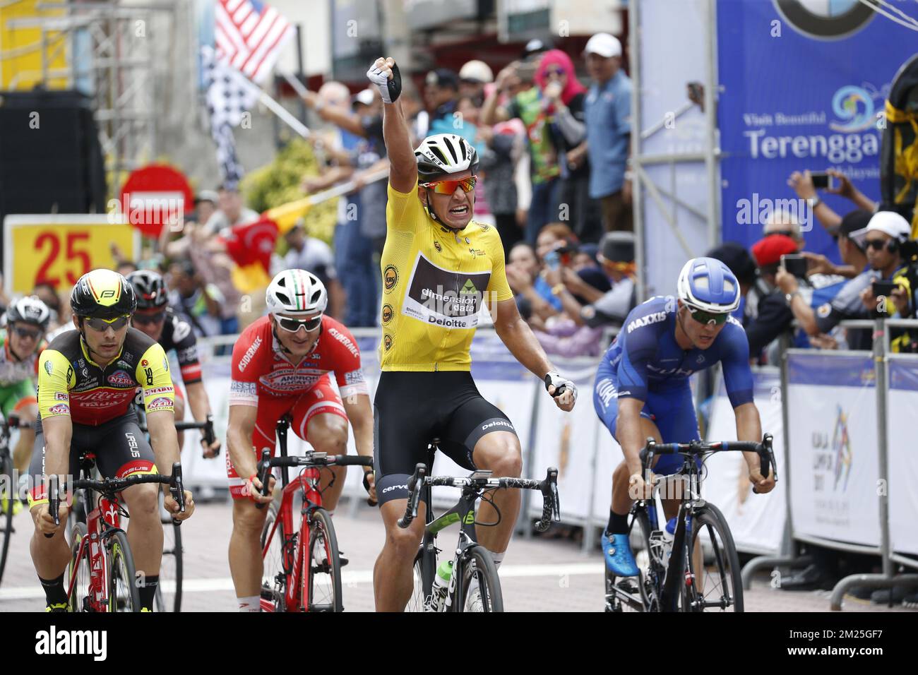 South-African Ryan Gibbons of Team Dimension Data celebrates as he ...