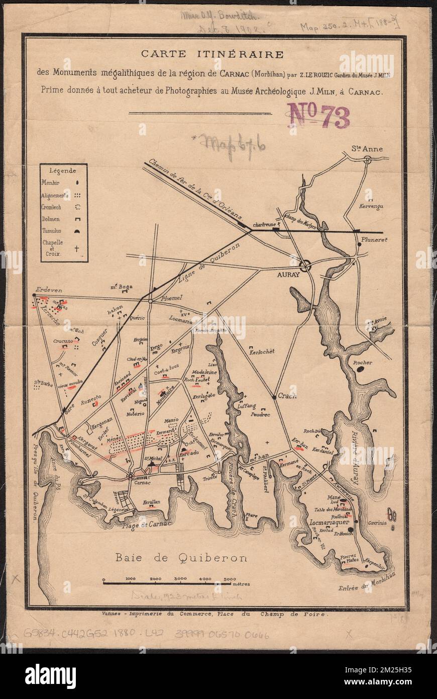 Carte itinéraire des monuments mégalithiques de la région de Carnac ...