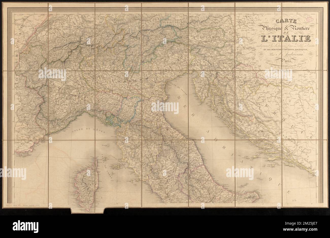 Carte physique & routière de l'Italie indiquant les distances d'un ...