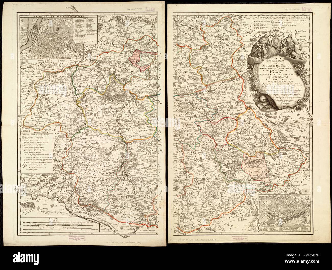 Carte topographique du Diocese de Sens divisé en ses cinq Archidiaconés ...