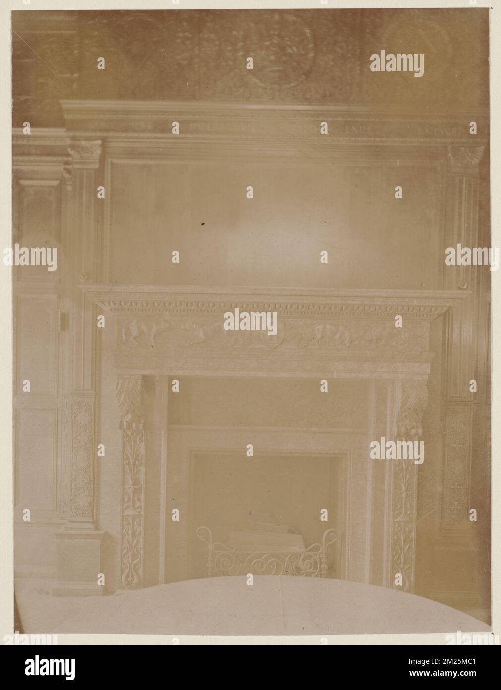 Carved marble fireplace, Music Library, construction of the McKim ...