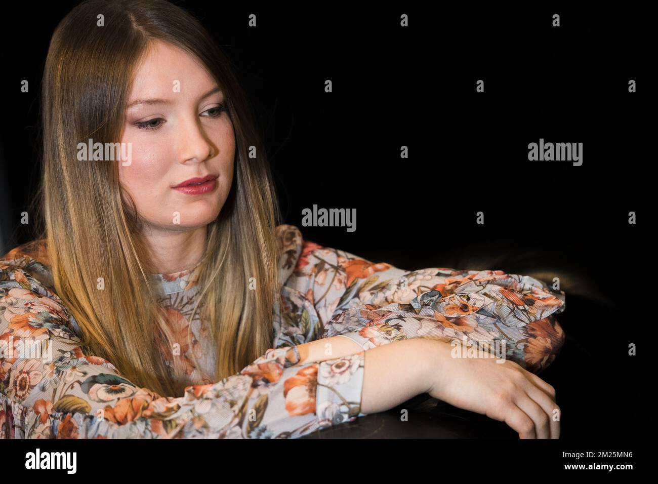 Ellie Delvaux, alias Blanche poses for the photographer after a ...