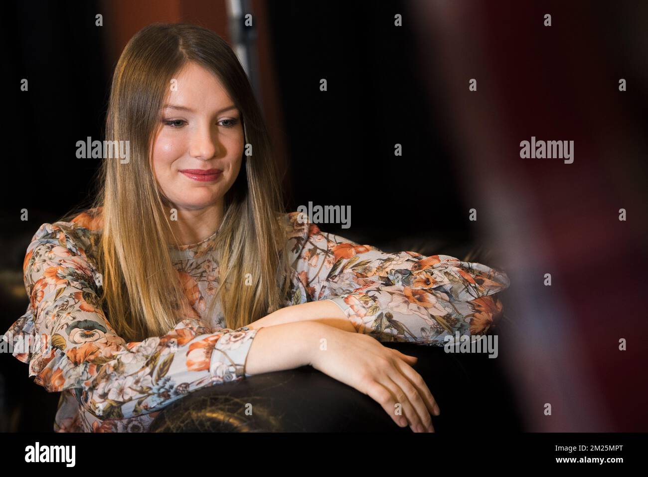 Ellie Delvaux, alias Blanche poses for the photographer after a press ...