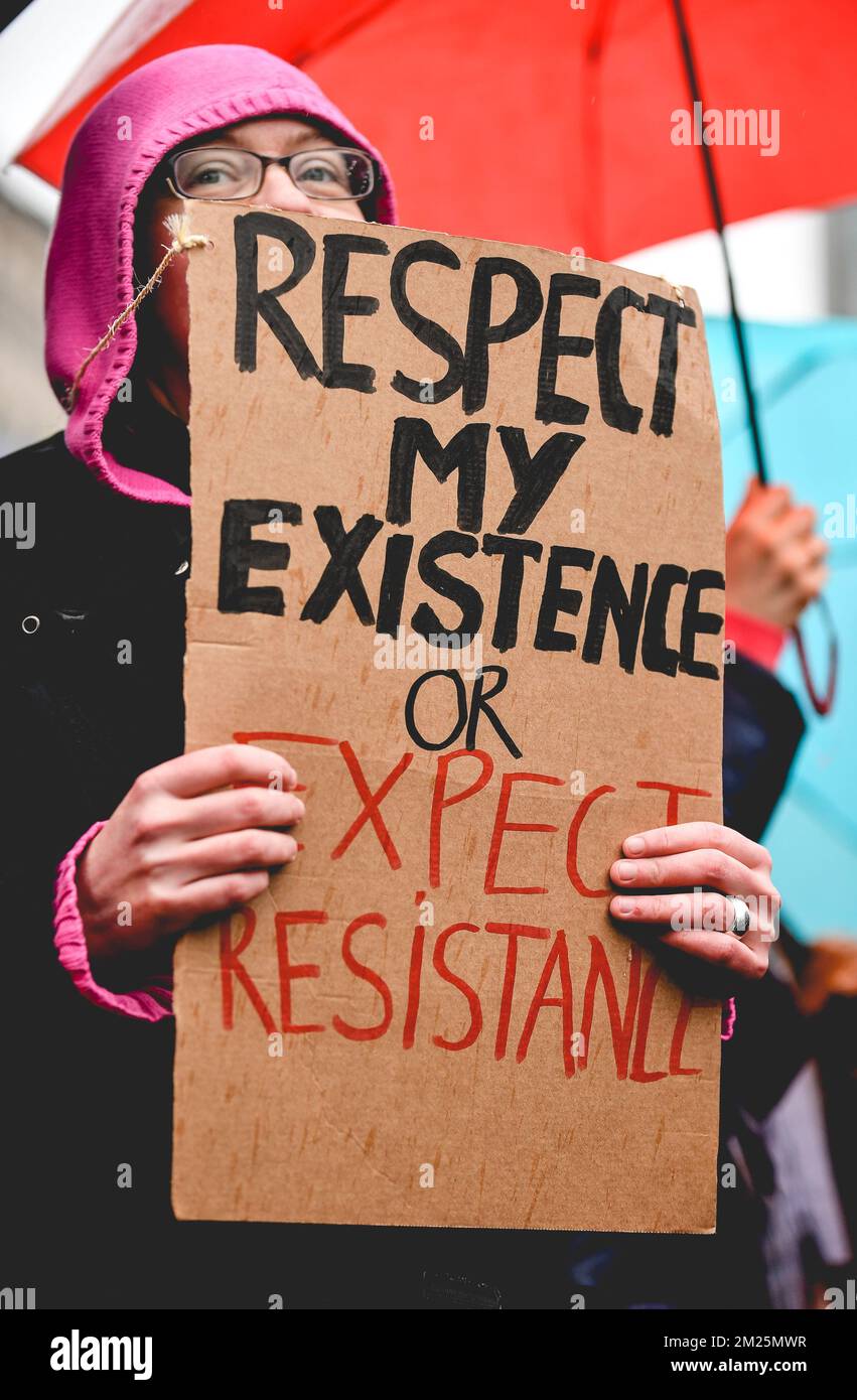 Illustration picture shows a sign that reads 'Respect my existence or ...