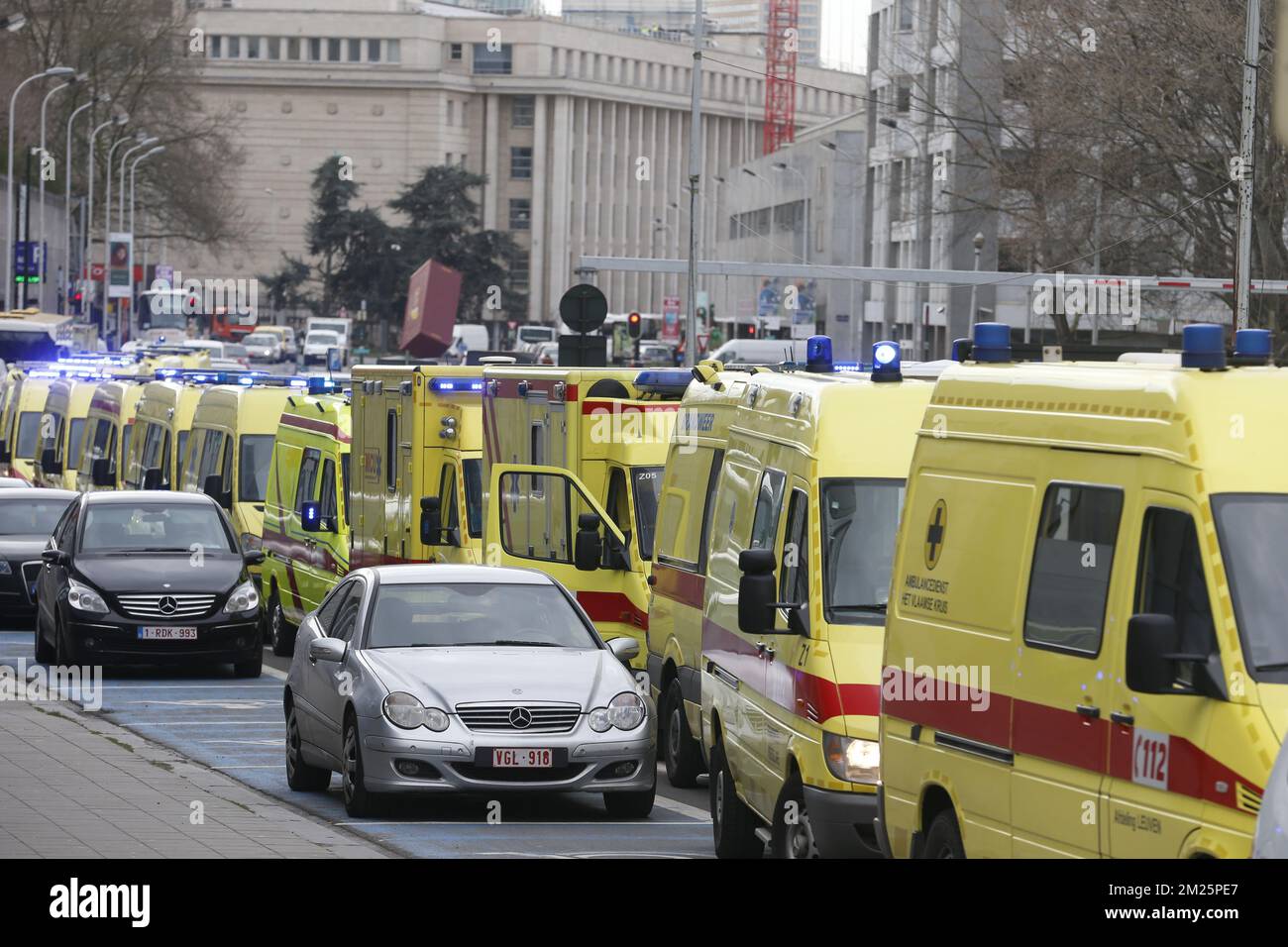 Lots of ambulances seen at a protest action of ambulance emergency ...