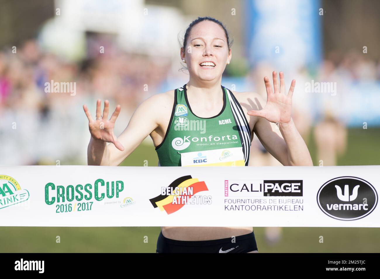 Belgian Zenobie Vangansbeke celebrates after winning the final stage of ...