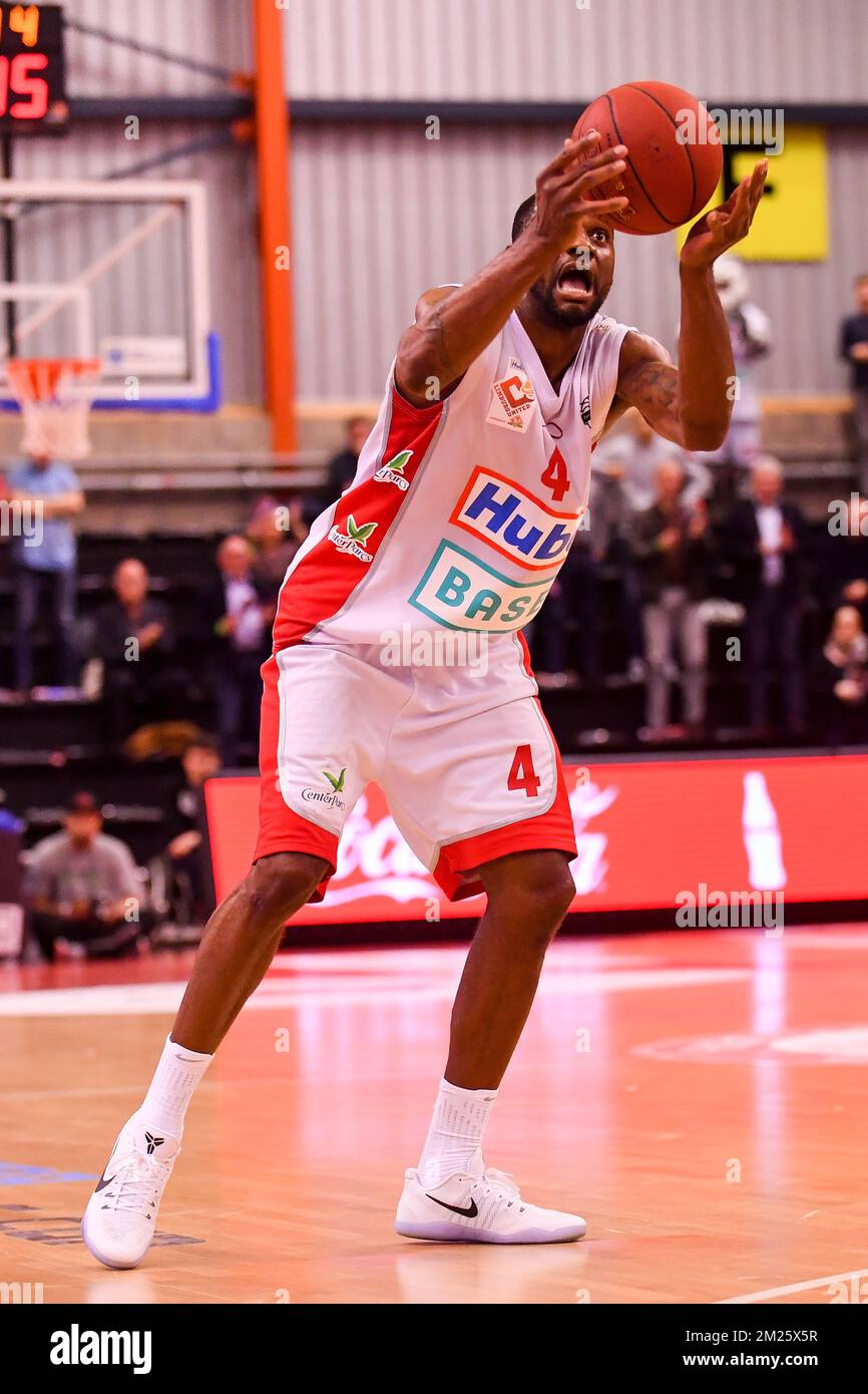 Limburg's Wen Mukubu pictured in action during the basketball game ...
