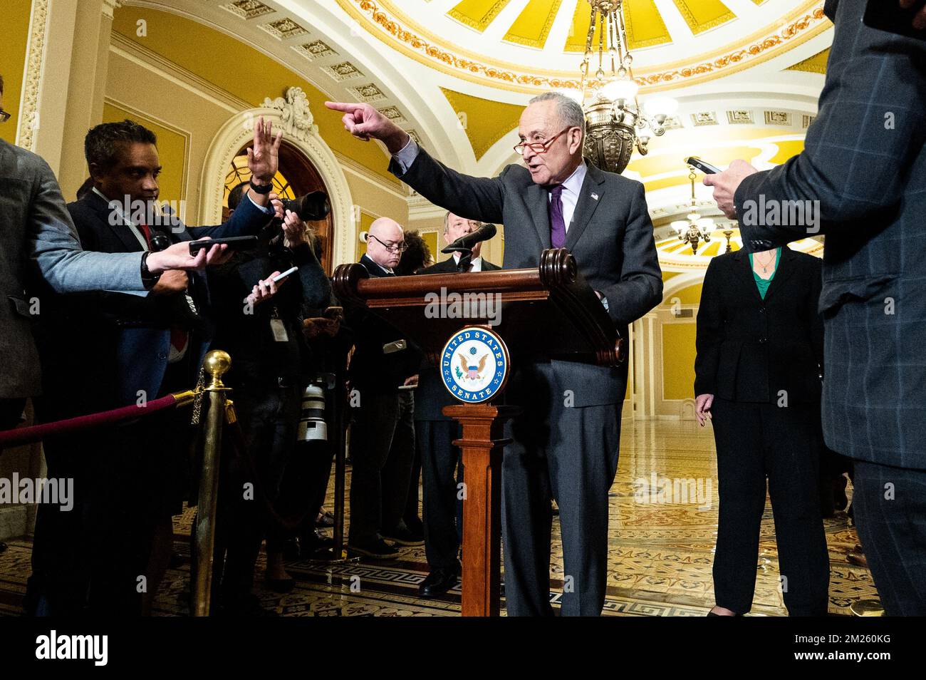 Senate Majority Leader Chuck Schumer (D-NY) speaking at a press ...