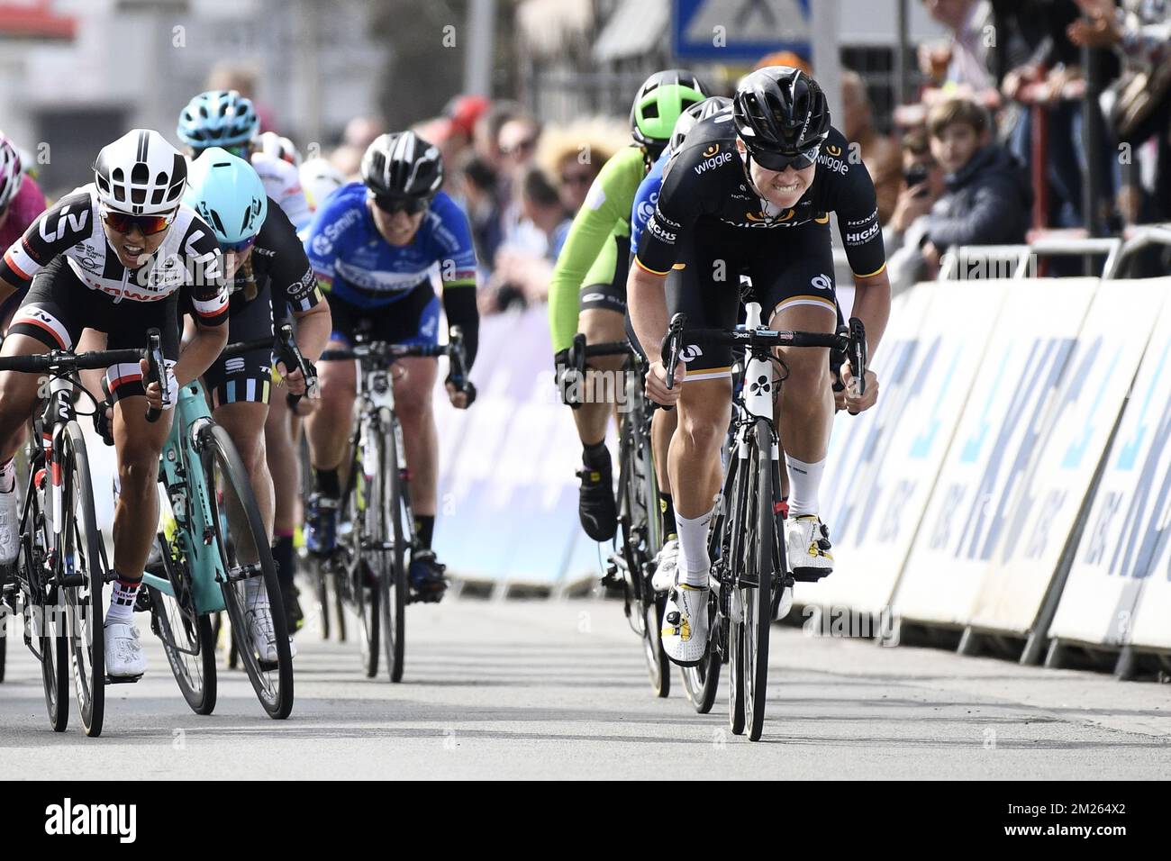 Belgian Jolien D'Hoore sprints to the finish of the women's race of the ...