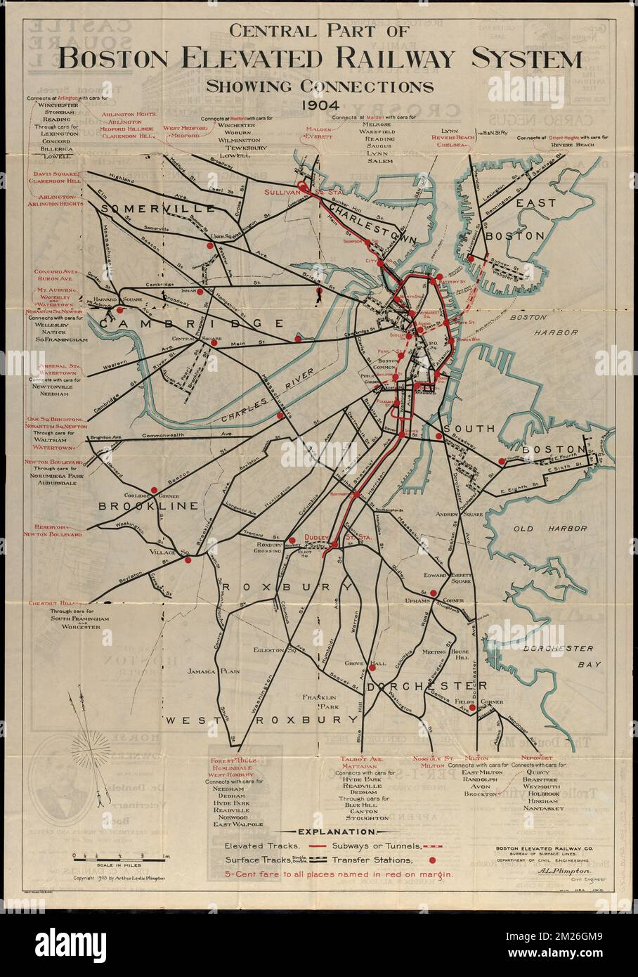 Central part of Boston Elevated Railway system showing connections ...
