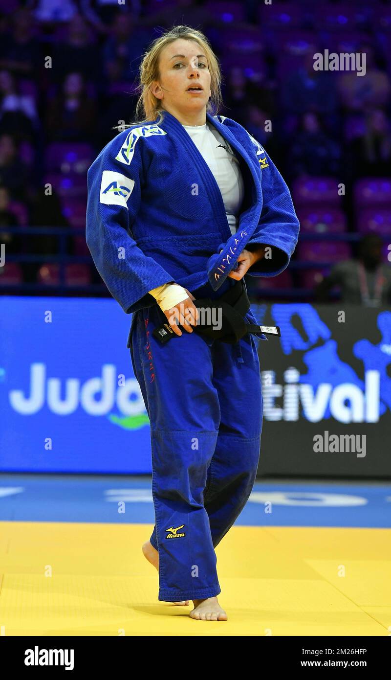 Belgian Charline Van Snick reacts after the first elimination round ...
