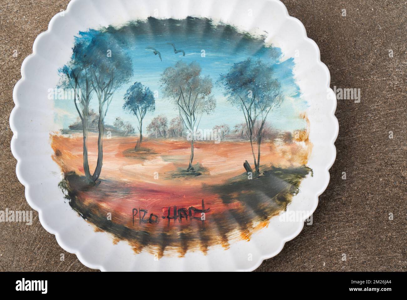 Pro Hart, Australian Bush Landscape painted on ceramic plate, Adelaide ...