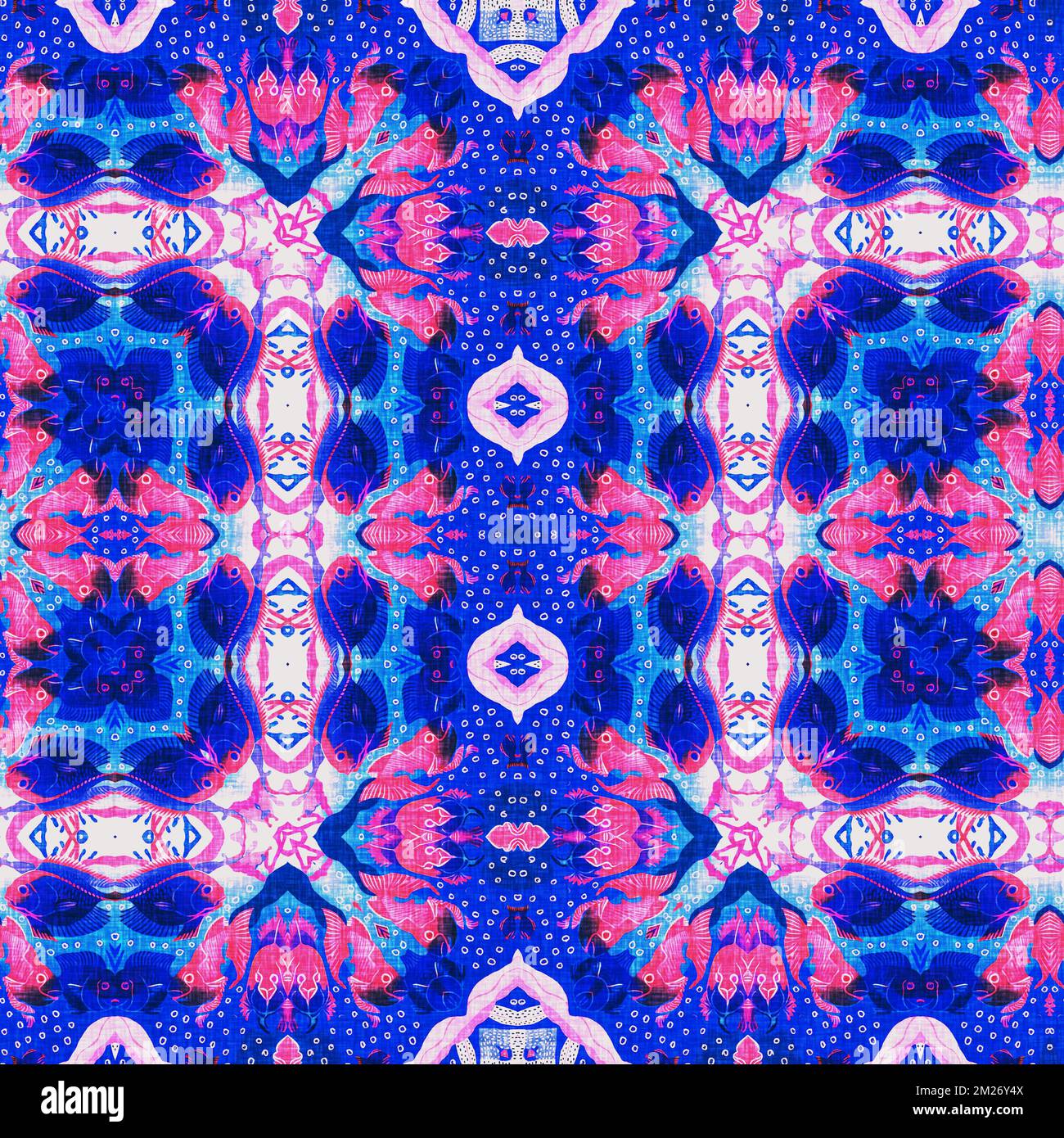 Bright Red Blue white vibrant watercolor batik azulejos tile background ...