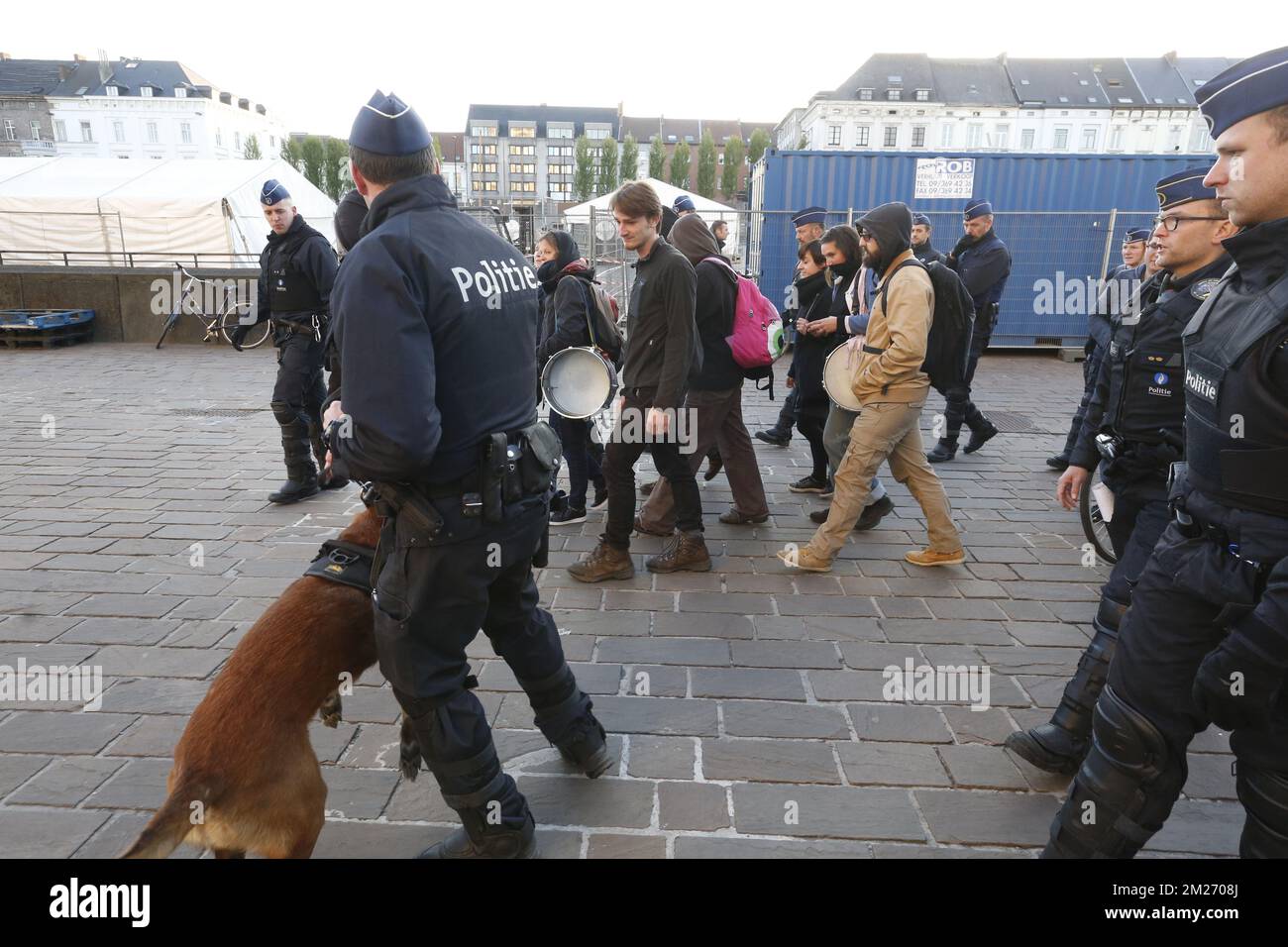 Illustration shows police forces at a protest action outside ahead of a ...