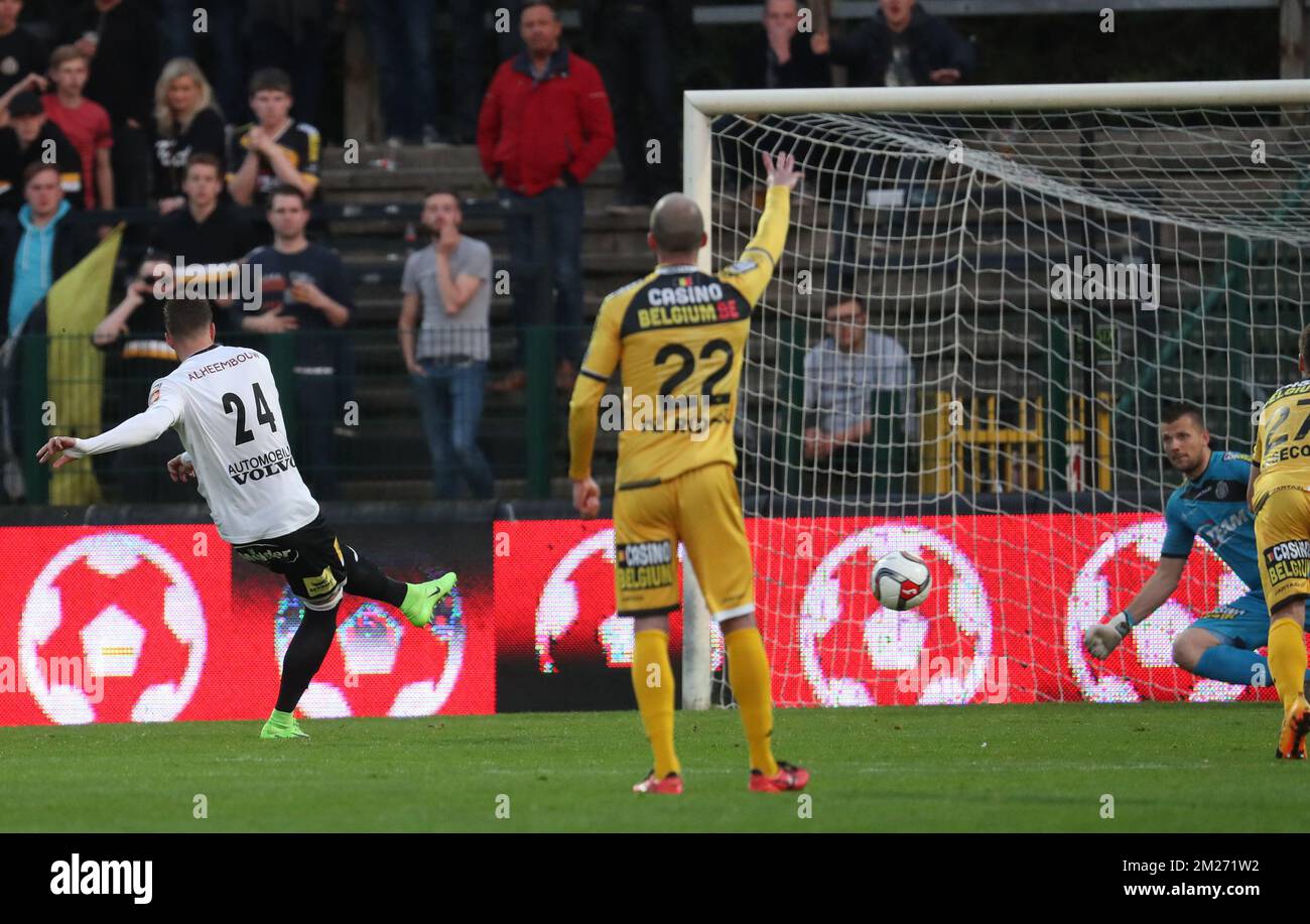 Roeselare's Mathieu Cornet scores from penalty during the Jupiler Pro ...