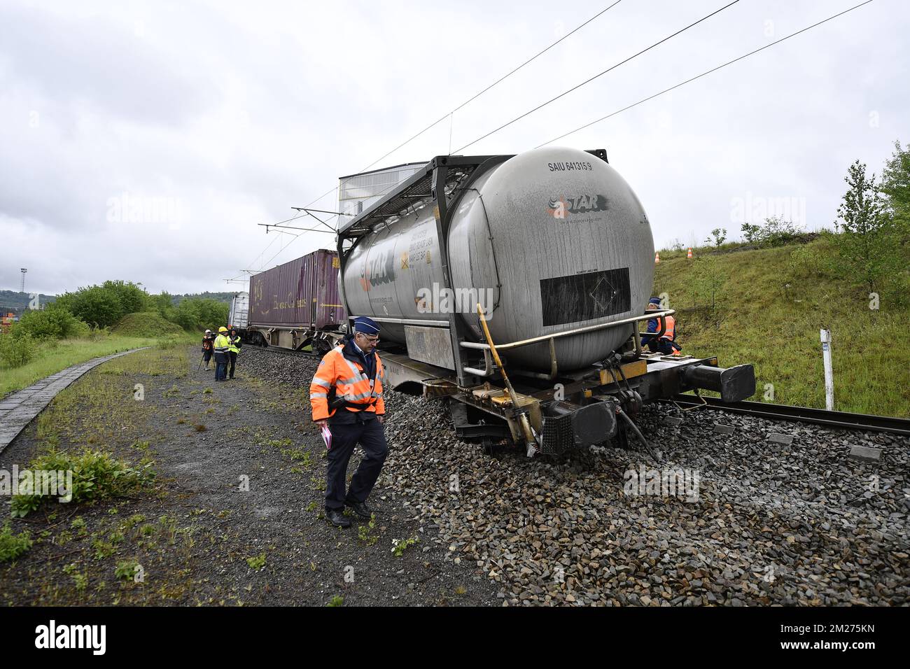 Illustration picture shows the place of an accident as a freight train ...