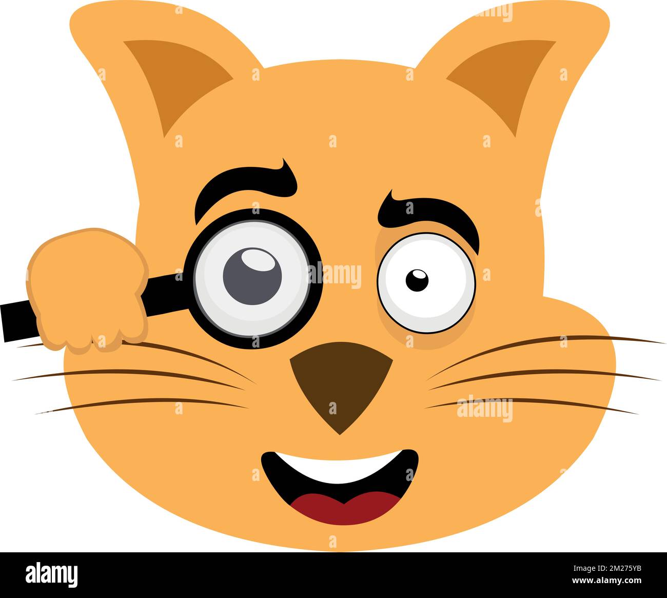 vector illustration of the face of a cartoon cat observing with a ...