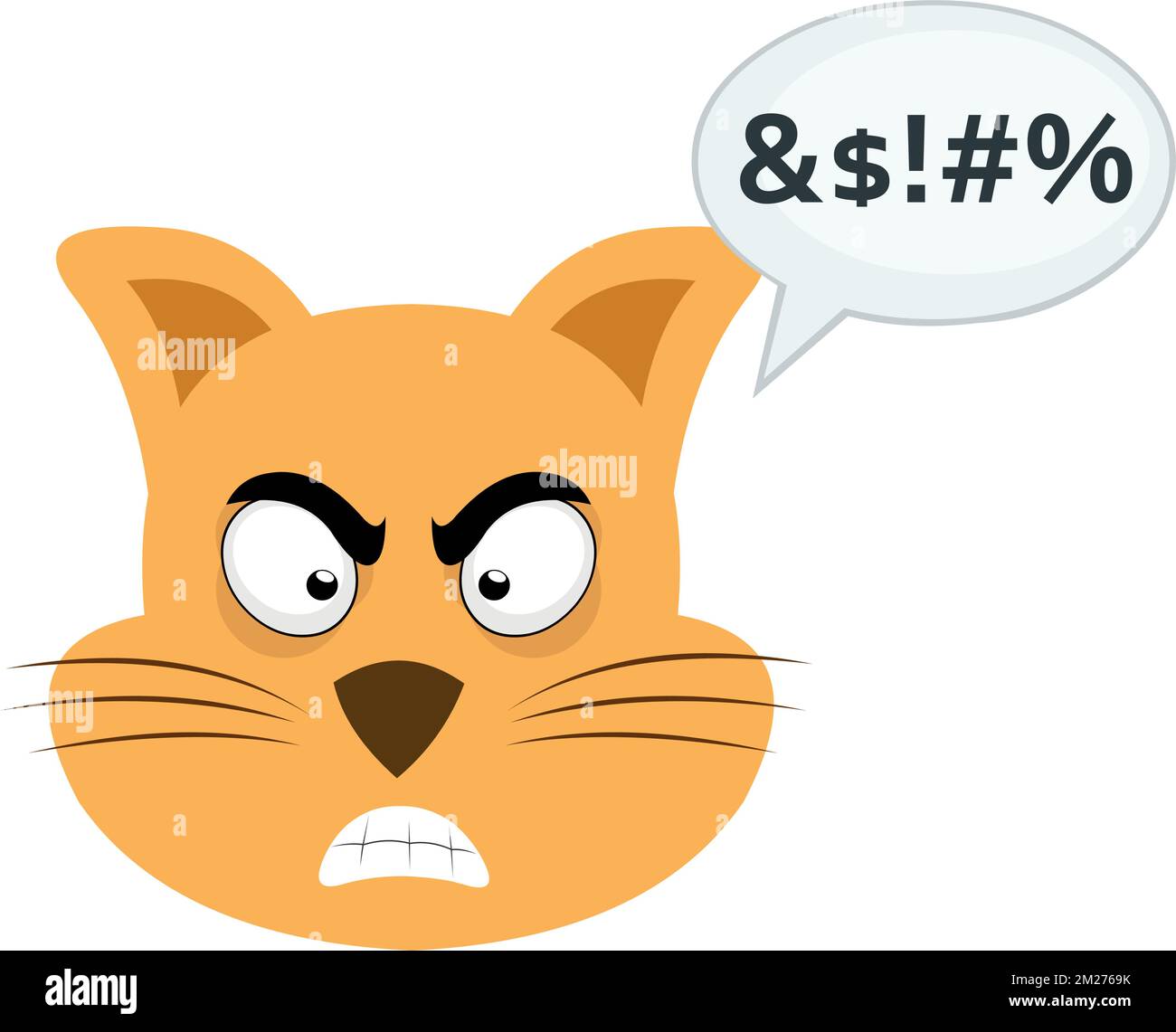 vector illustration of the face of a cartoon cat with an angry ...