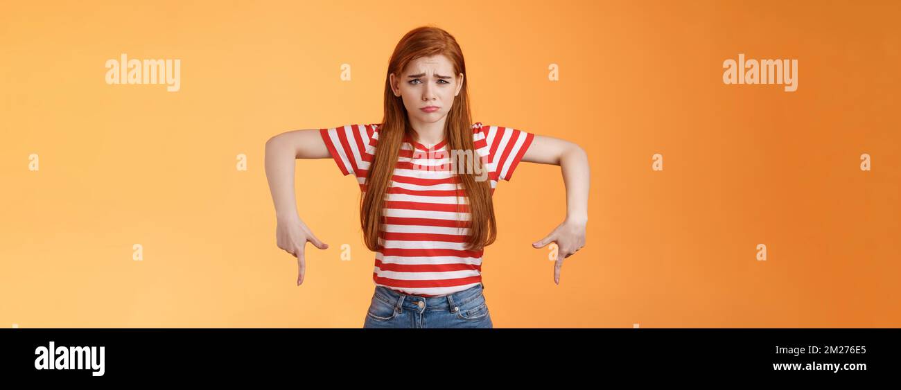 Cute timid hesitant ginger female taking tough decision feel pressured ...